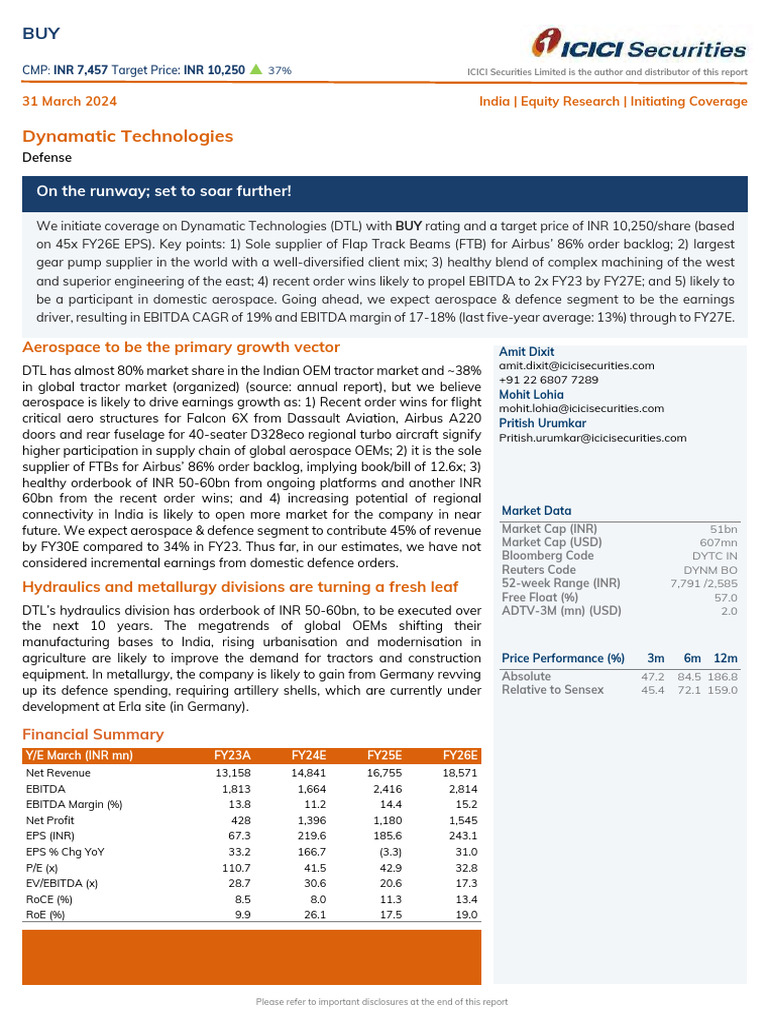 Dynamatic Technologies - IsEC - 31 Mar 2024 | PDF | Boeing Ch 47 Chinook | Mc Donnell Douglas F ...