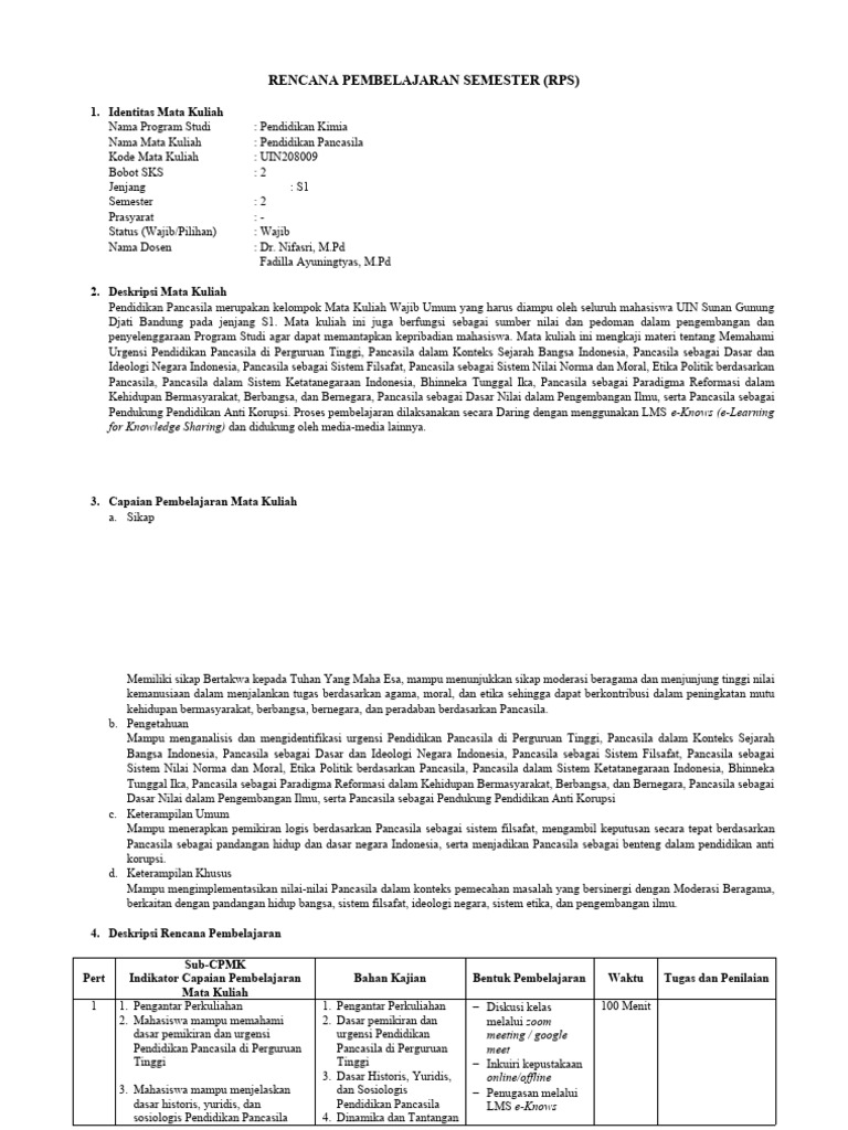 RPS Pendidikan Pancasila | PDF