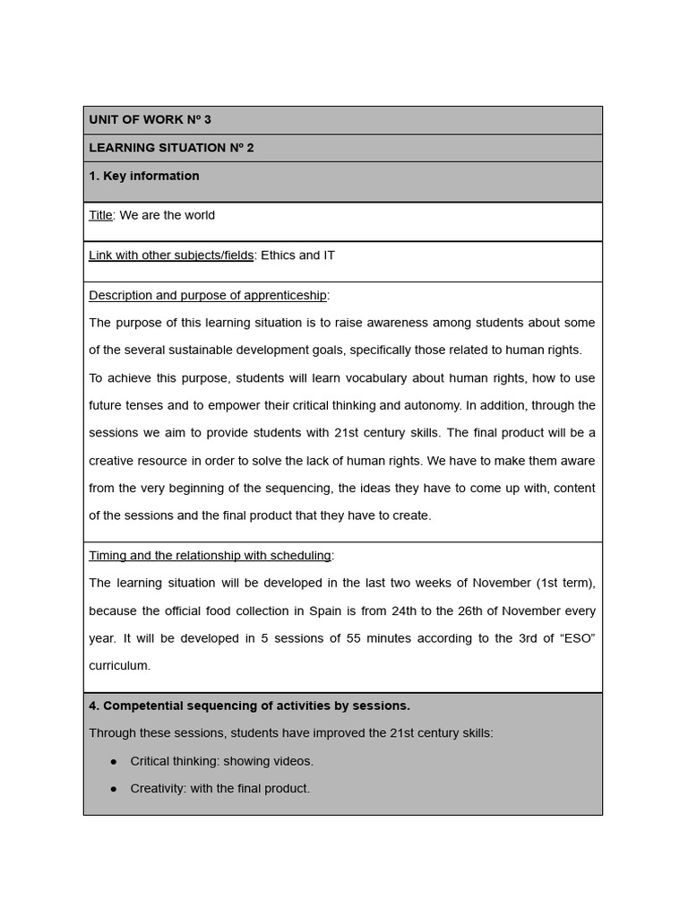 LEARNING SITUATION | PDF | Learning | Critical Thinking