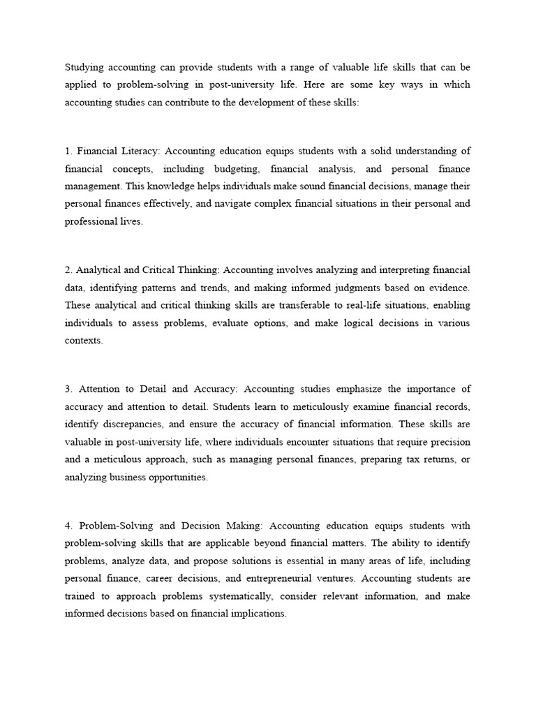 Essential Life Skills from Accounting Studies | PDF | Critical Thinking ...