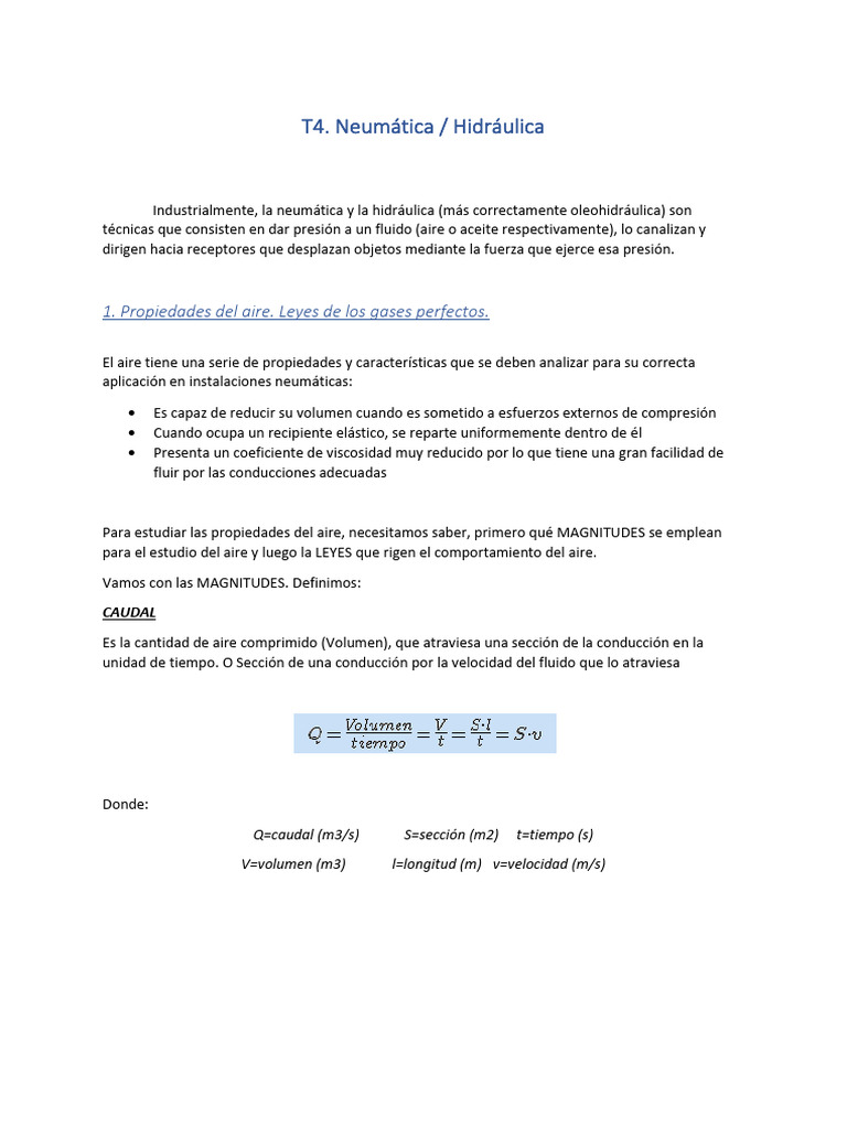T4. Neumática Hidráulica | PDF | Viscosidad | Gases