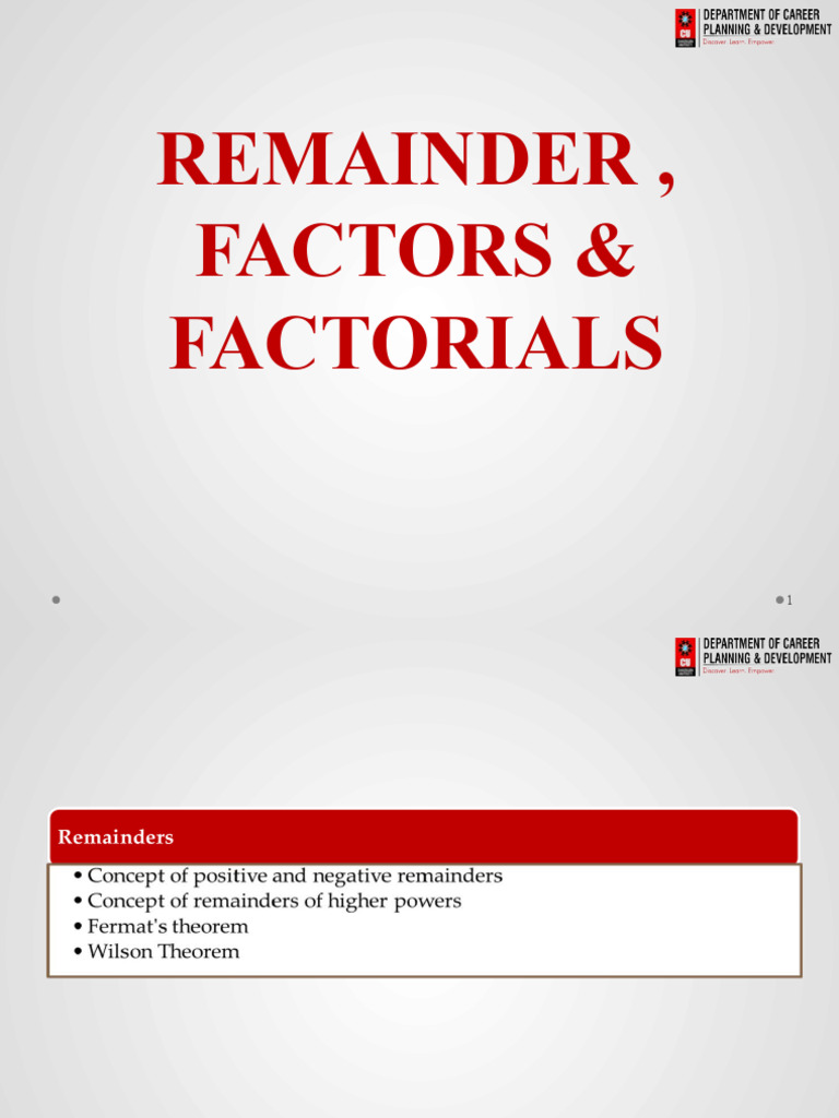 Remainder, Factors & Factorials | PDF | Number Theory | Mathematics