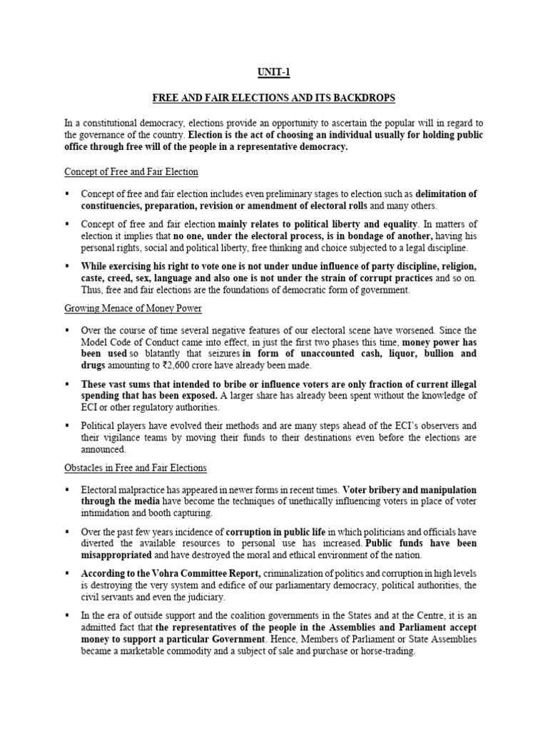 Free And Fair Elections Challenges Eci Role Pdf Government