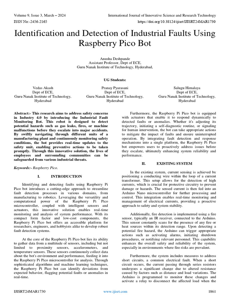 Identification And Detection Of Industrial Faults Using Raspberry Pico Bot Pdf Automation