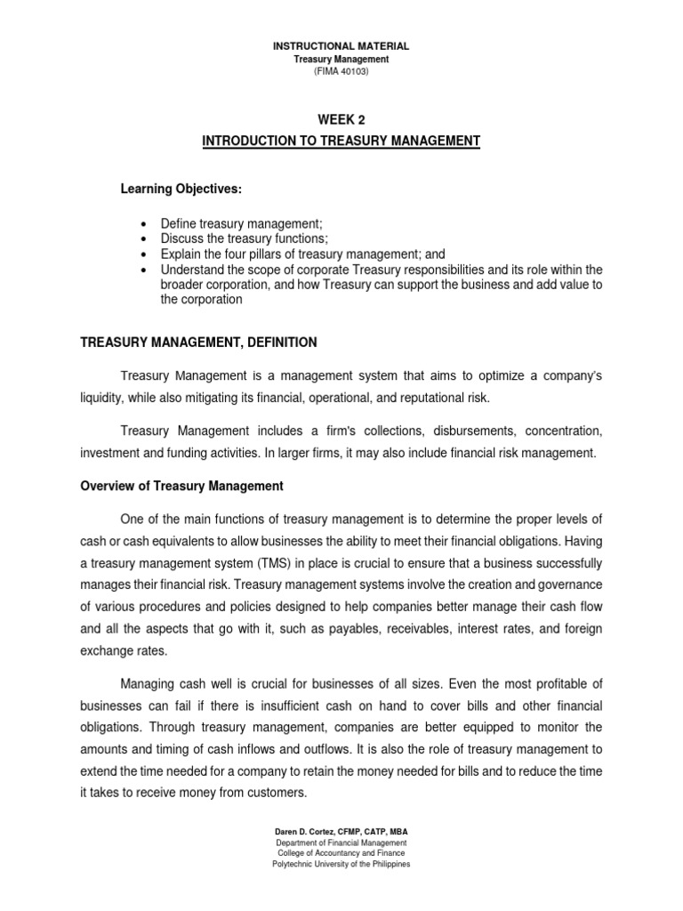 WEEK 2 - Treasury Management | PDF | Banks | Interest Rates