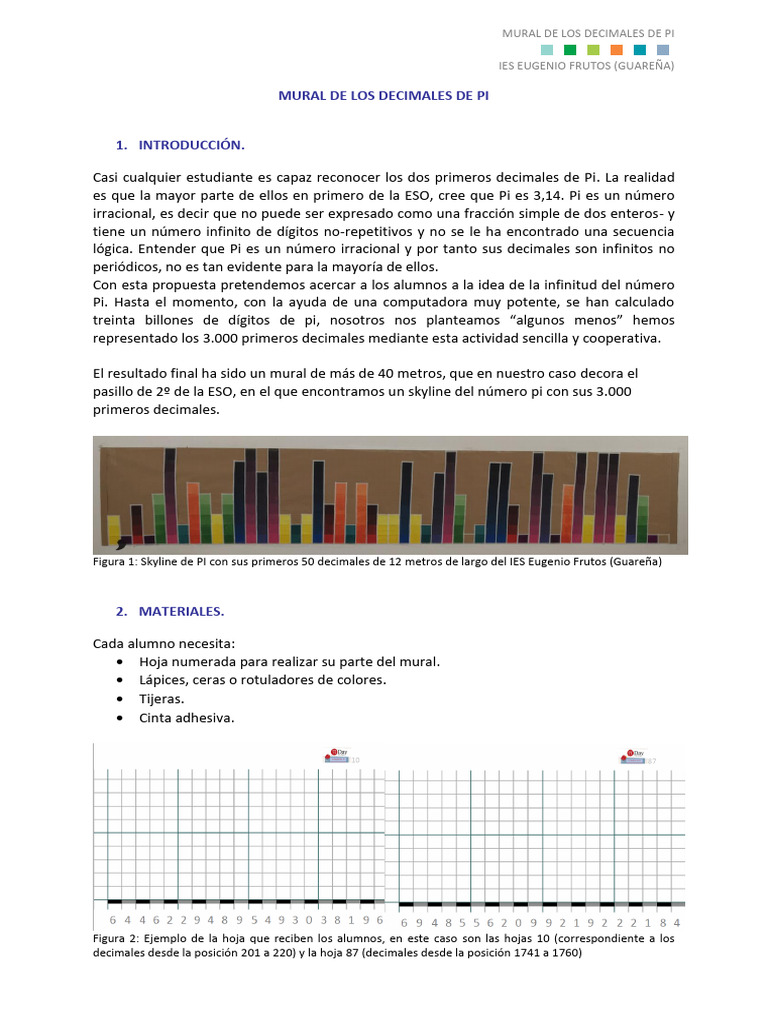 Practica Mural de Los Decimales de Pi SEEMVRP | PDF | Pi | Decimal