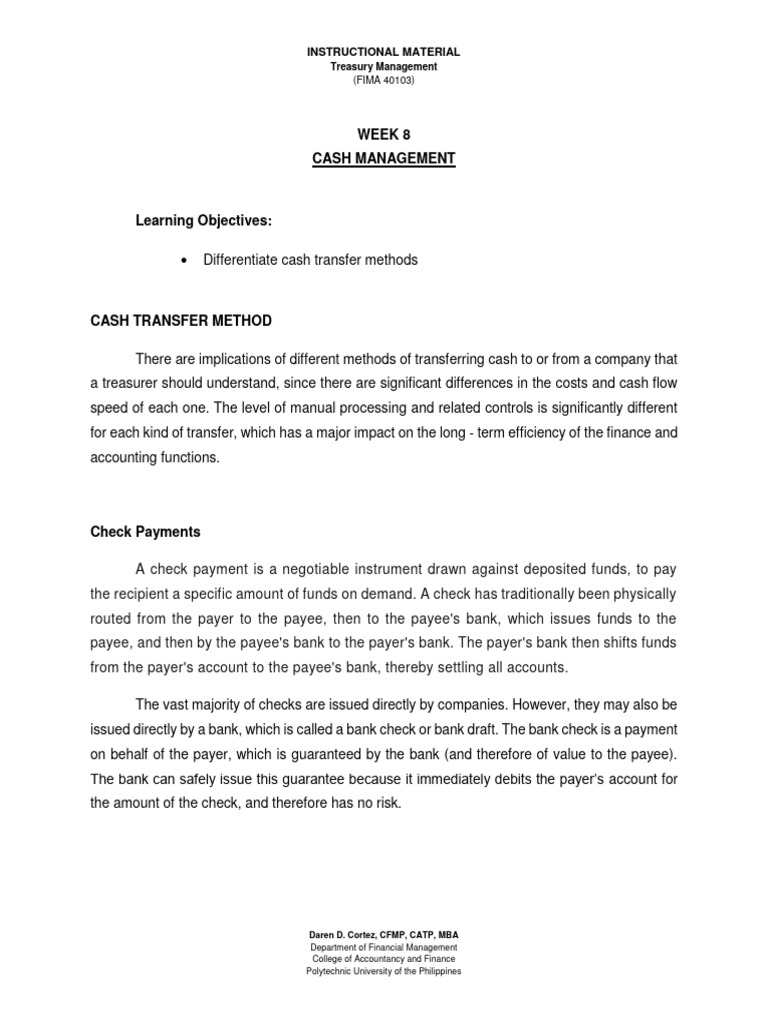 WEEK 8 - Treasury Management | PDF | Cheque | Payments WEEK 8 - Treasury Management | PDF | Cheque | Payments