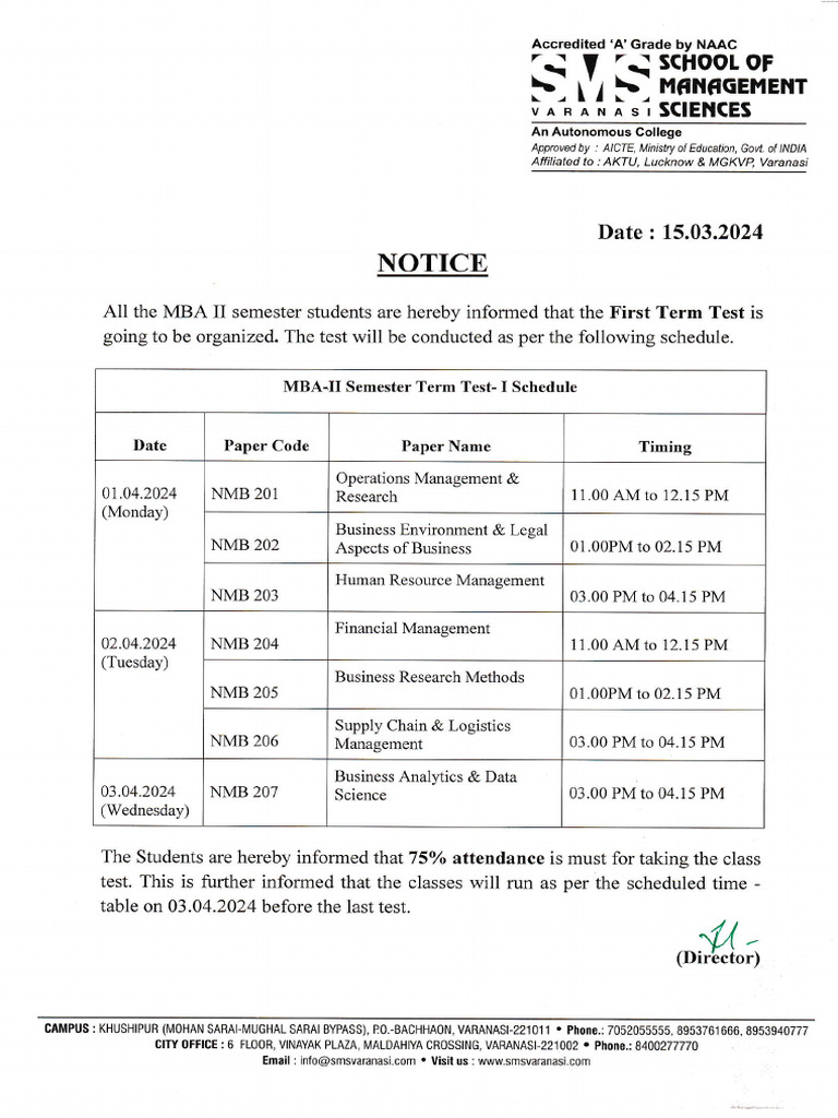 MBA II Semester Term Test Schedule | PDF | Leadership | Business