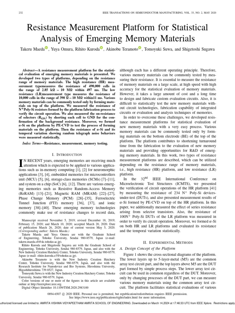 10-Resistance Measurement Platform For Statistical Analysis of Emerging ...