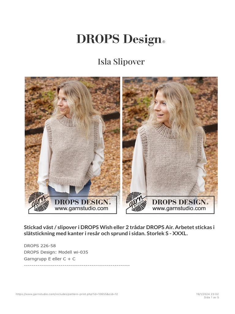 Isla Slipover - Stickad Väst - Slipover I DROPS Wish Eller 2 Trådar ...