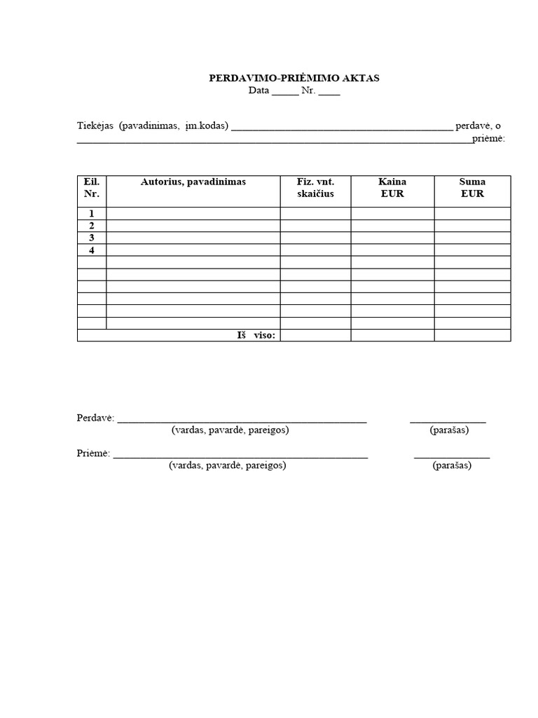 Dokumentu Perdavimo Aktas Sablonas | PDF