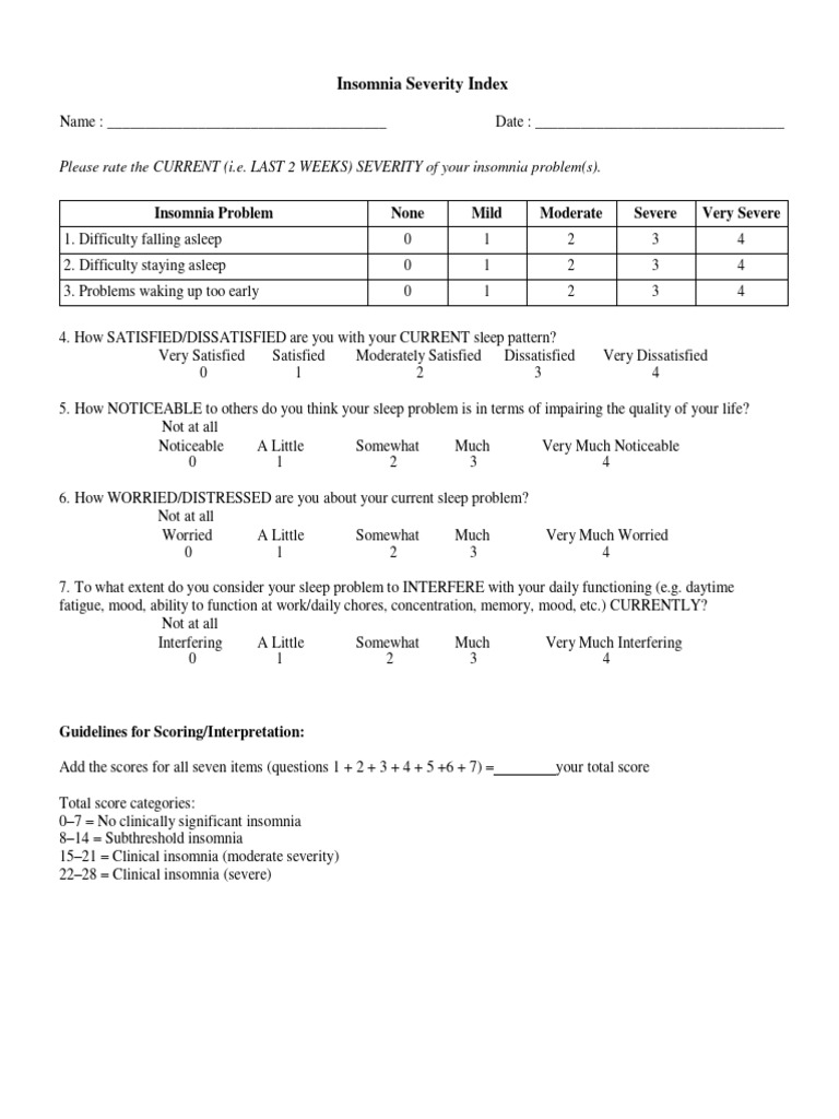 Insomnia Severity Index Guide | PDF