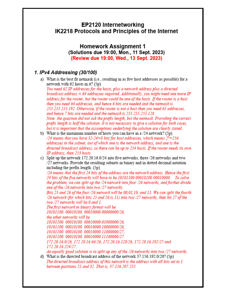 Homework 1 Solutions Pdf Network Congestion Computer Network