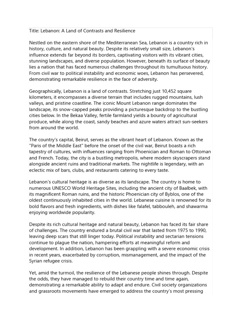 The Land of Contrast | PDF | Lebanon | Beirut