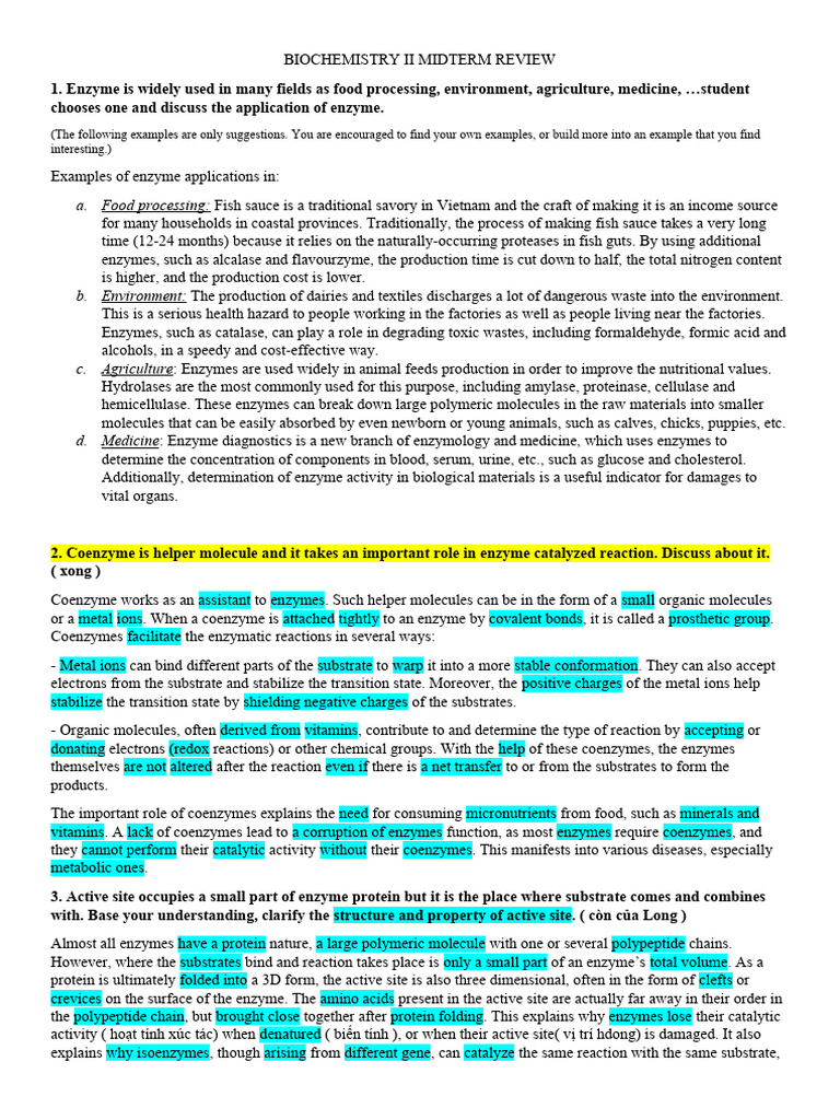 Biochemistry Ii Midterm Review | PDF | Cofactor (Biochemistry ... Biochemistry Ii Midterm Review | PDF | Cofactor (Biochemistry ...