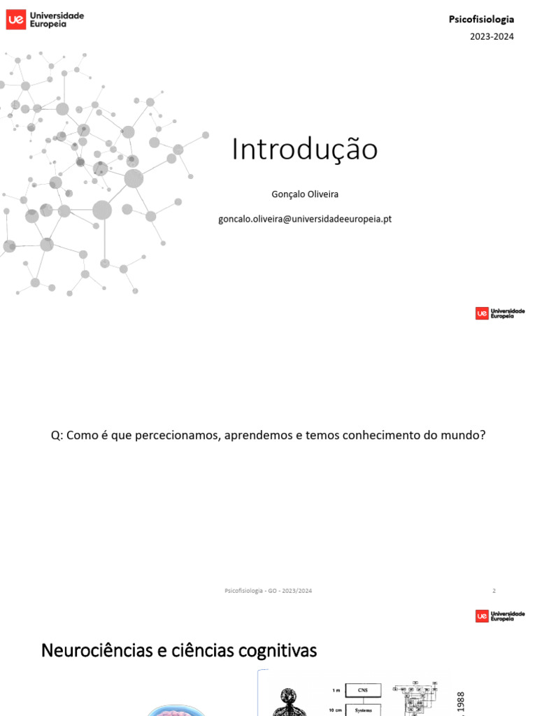 Psicofisio - Aula 1a - Intro | PDF | Corpo humano | Neurociência