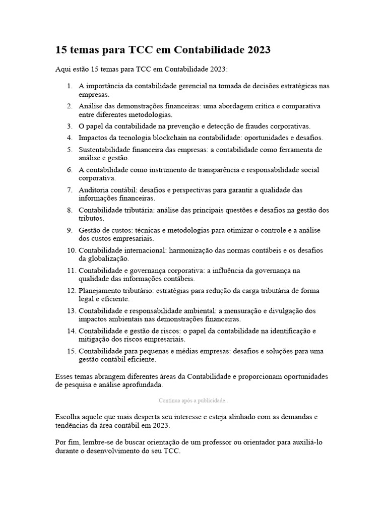 Temas para TCC em Contabilidade 2024 | PDF | Contabilidade | Despesa