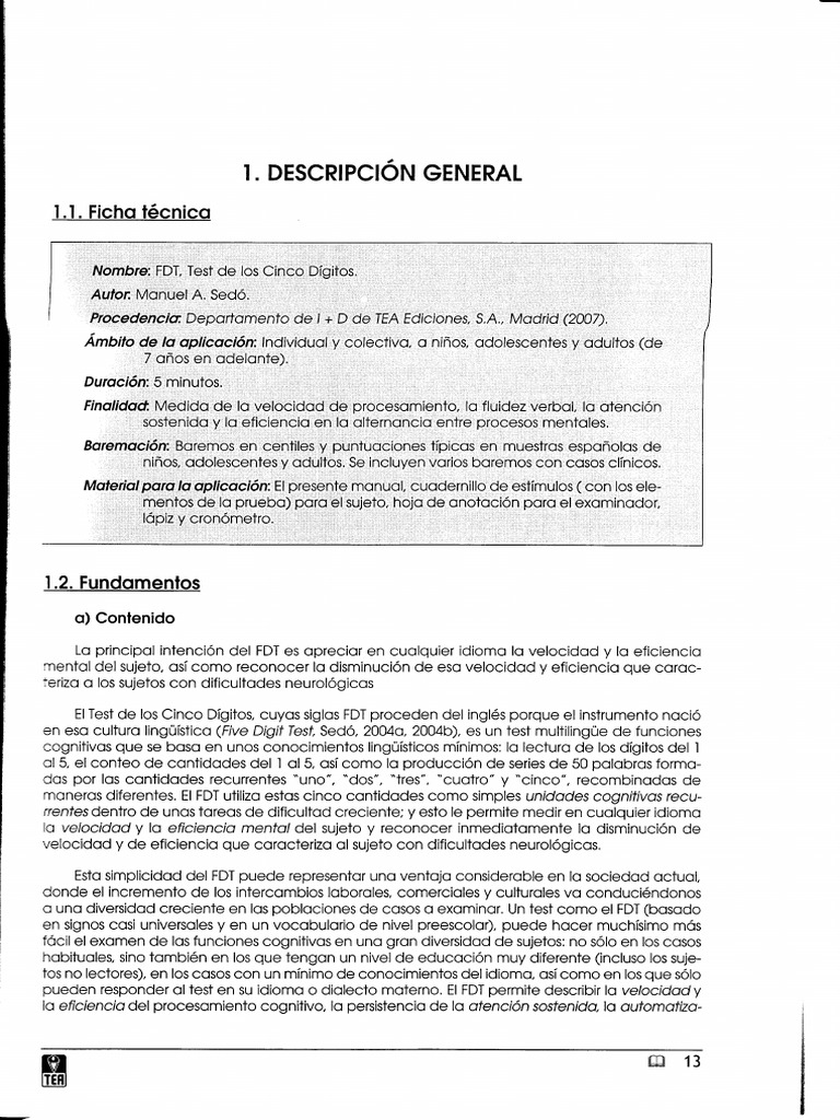 Test de Los 5 Dígitos (Manual) | PDF | Cerebro | Conceptos psicologicos