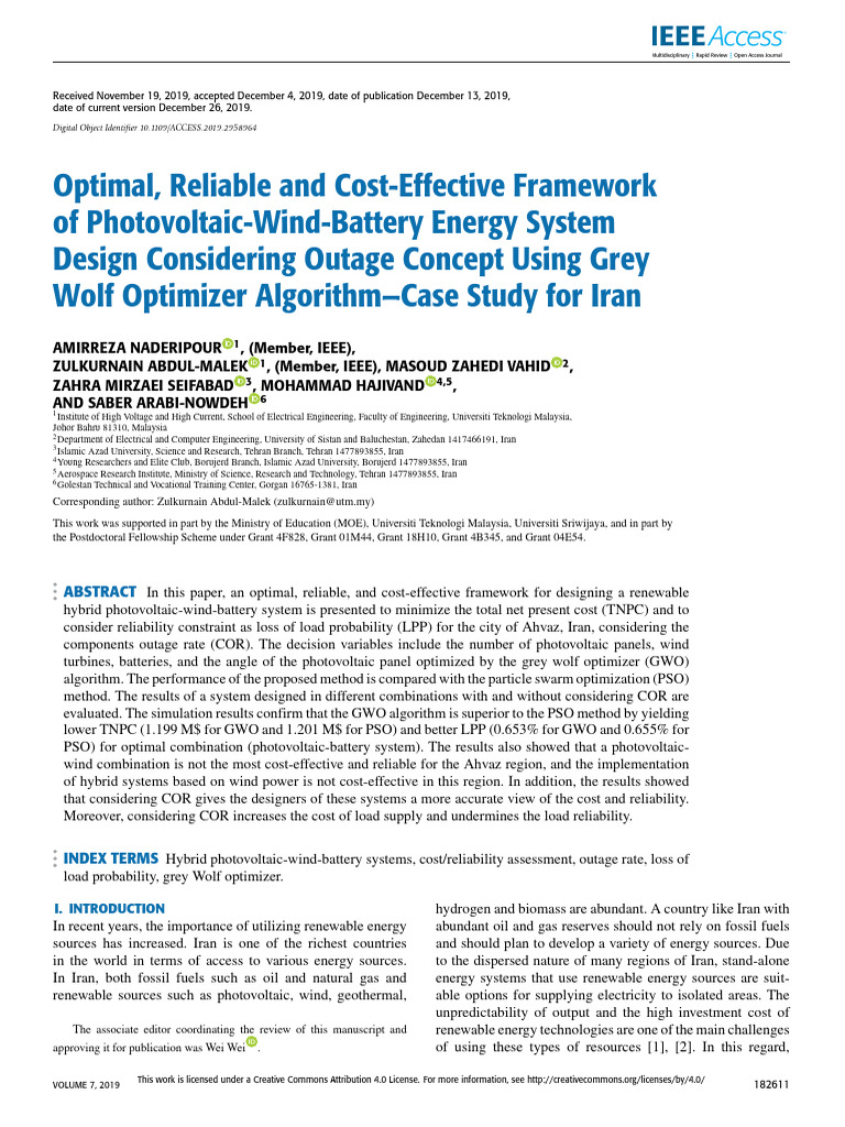 Optimal Reliable and Cost-Effective Framework of Photovoltaic-Wind ... Optimal Reliable and Cost-Effective Framework of Photovoltaic-Wind ...