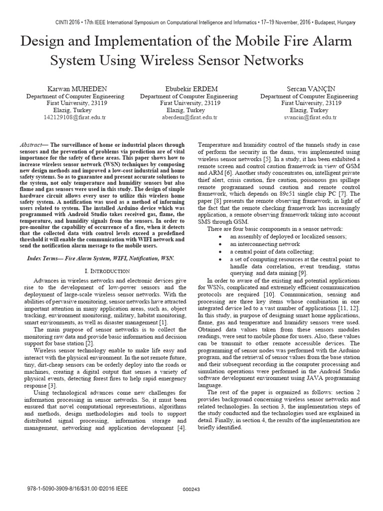 Designand Implementationofthe Mobile Fire Alarm | PDF | Wireless Sensor ...