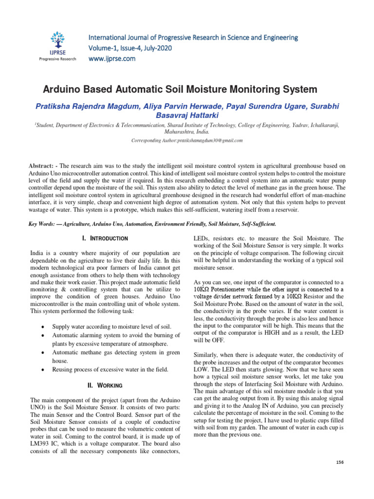 Arduino Based Automatic Soil Moisture Monitoring System | PDF | Sensor | Arduino