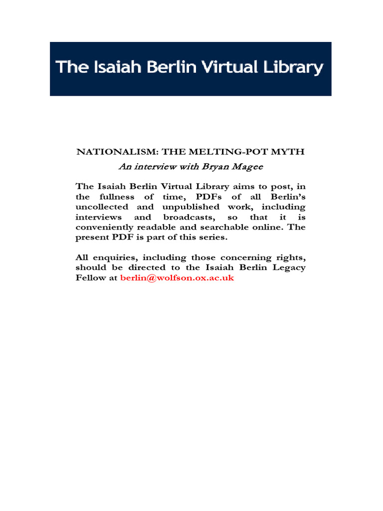 Berlin, Isaiah - Nationalism - An Interview With Bryan Magee | PDF | Nationalism | Otto Von Bismarck