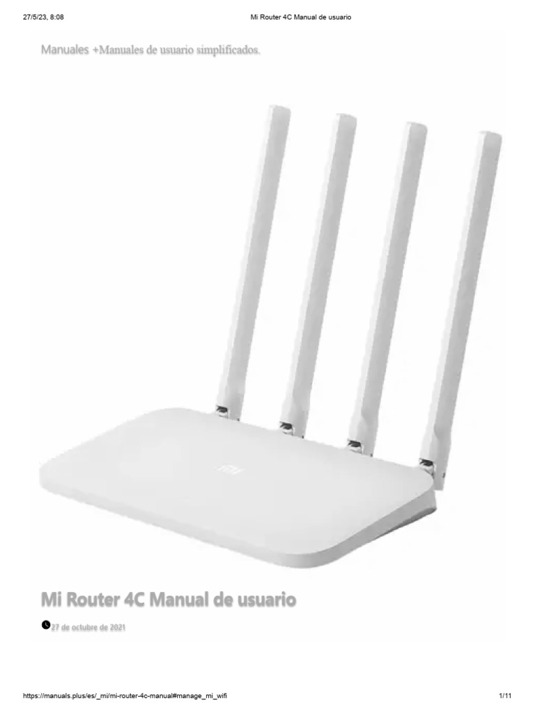 Mi Router 4C Manual de Usuario EN ESPAÑOL | PDF | Enrutador (Computación) | Wifi