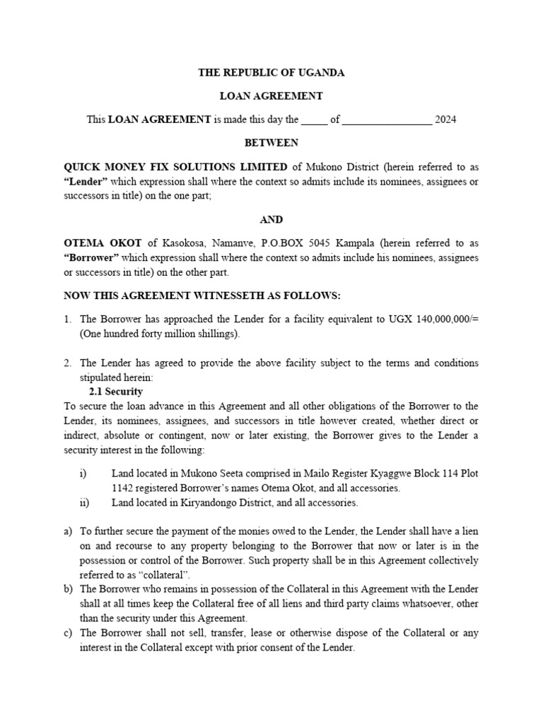 Loan Agreement | PDF | Loans | Collateral (Finance)