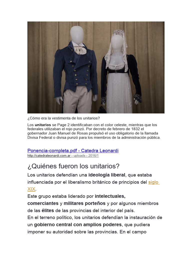 Cómo Era La Vestimenta de Los Unitarios | PDF | América del Sur | Argentina