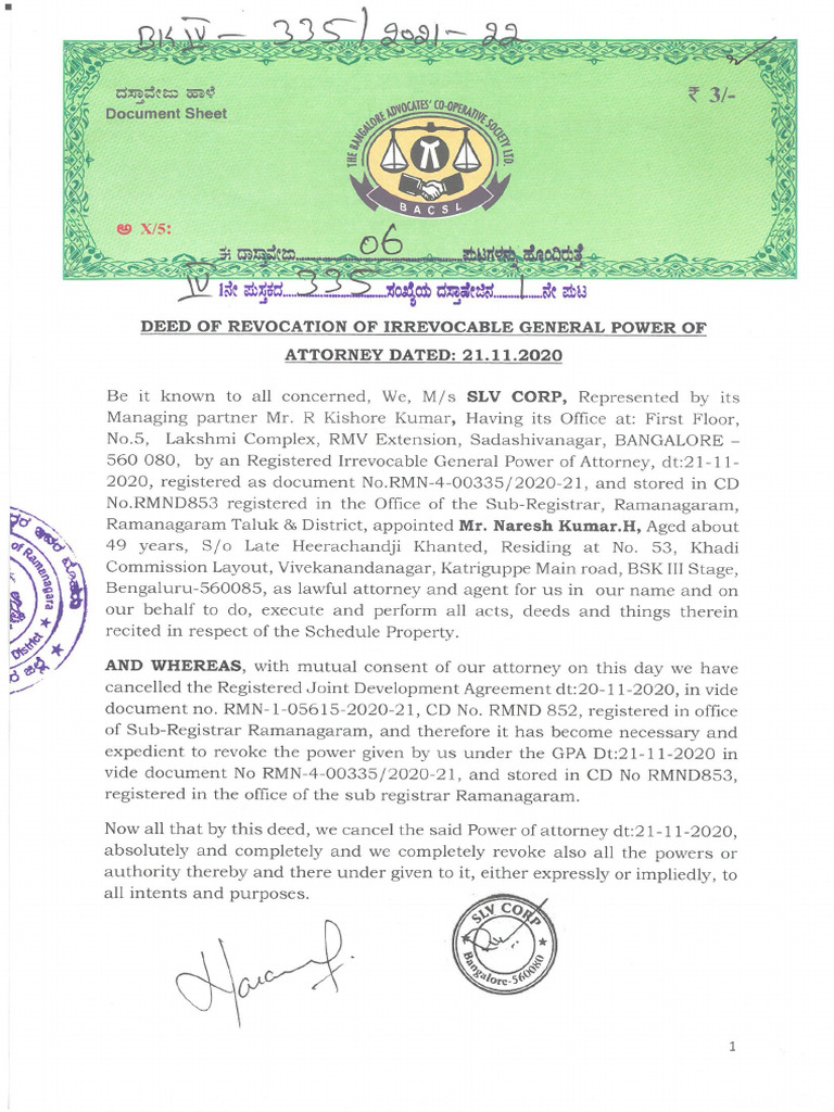 Deed of Revocation of Naresh GPA | PDF