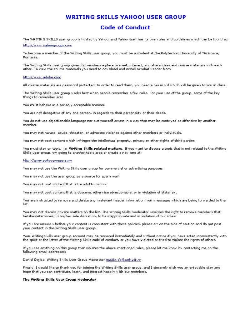 Writing Skills Code of Conduct | PDF | Internet Forum | Public Sphere