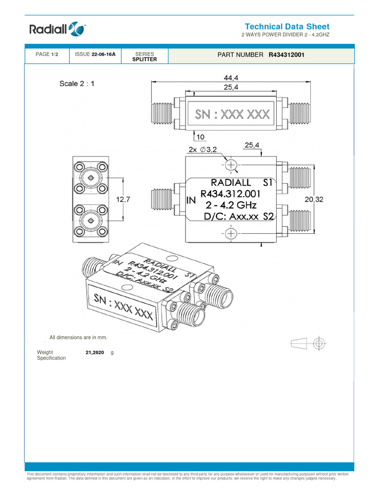 Technical Data Sheet: 22-06-16A Splitter | PDF | Radio Technology | Electronic Engineering
