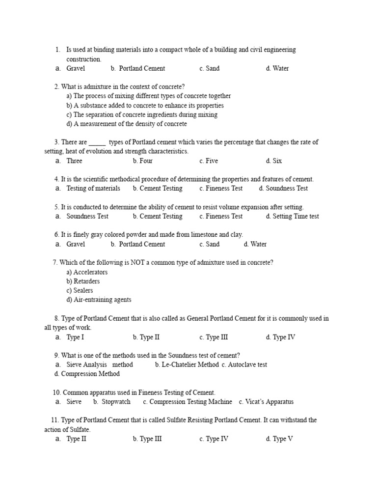 CMT Test 1 | PDF | Concrete | Cement