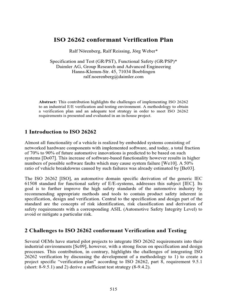 ISO 26262 Conformant Verification Plan | PDF | Verification And Validation | Methodology
