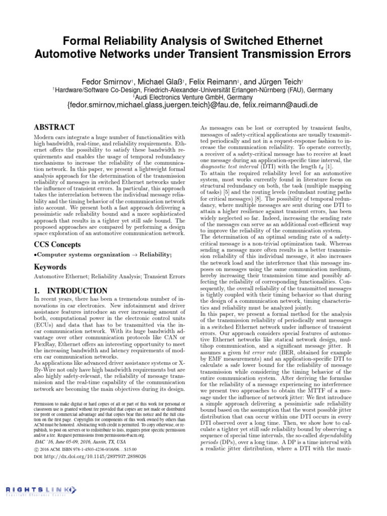 Formal Reliability Analysis of Switched Ethernet Automotive Networks ... Formal Reliability Analysis of Switched Ethernet Automotive Networks ...