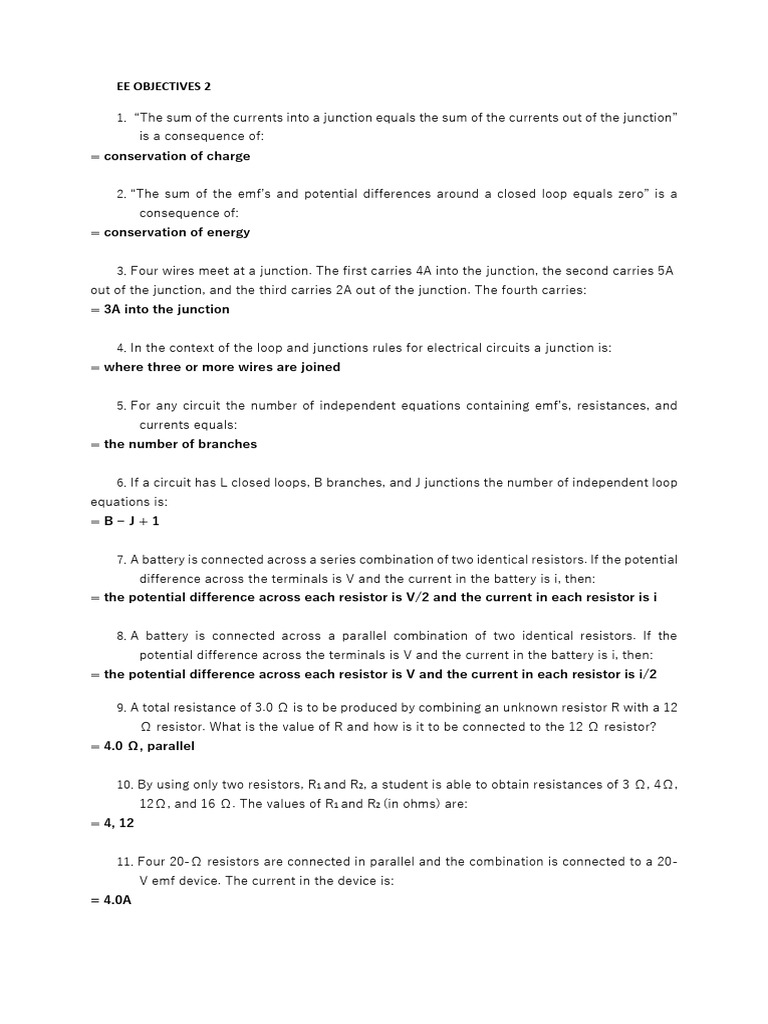 Ee-Objectives 2 | Download Free PDF | Series And Parallel Circuits ...