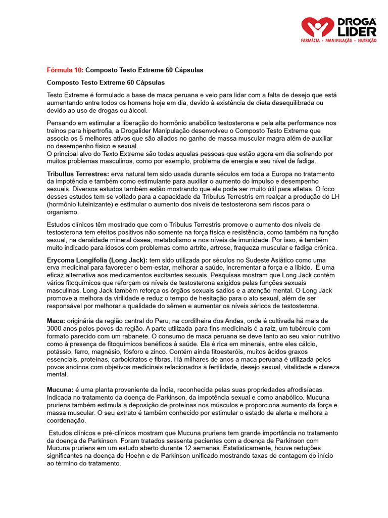 Formula 10 Composto Testo Extreme 60 Capsulas | PDF | Testosterona