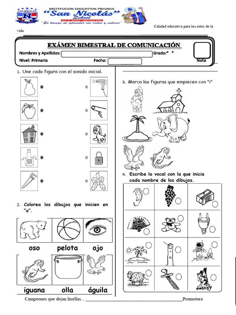 modelo de examen primaria | PDF | Visión | Color