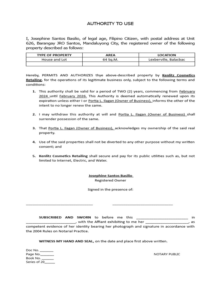 Authority To Use | PDF