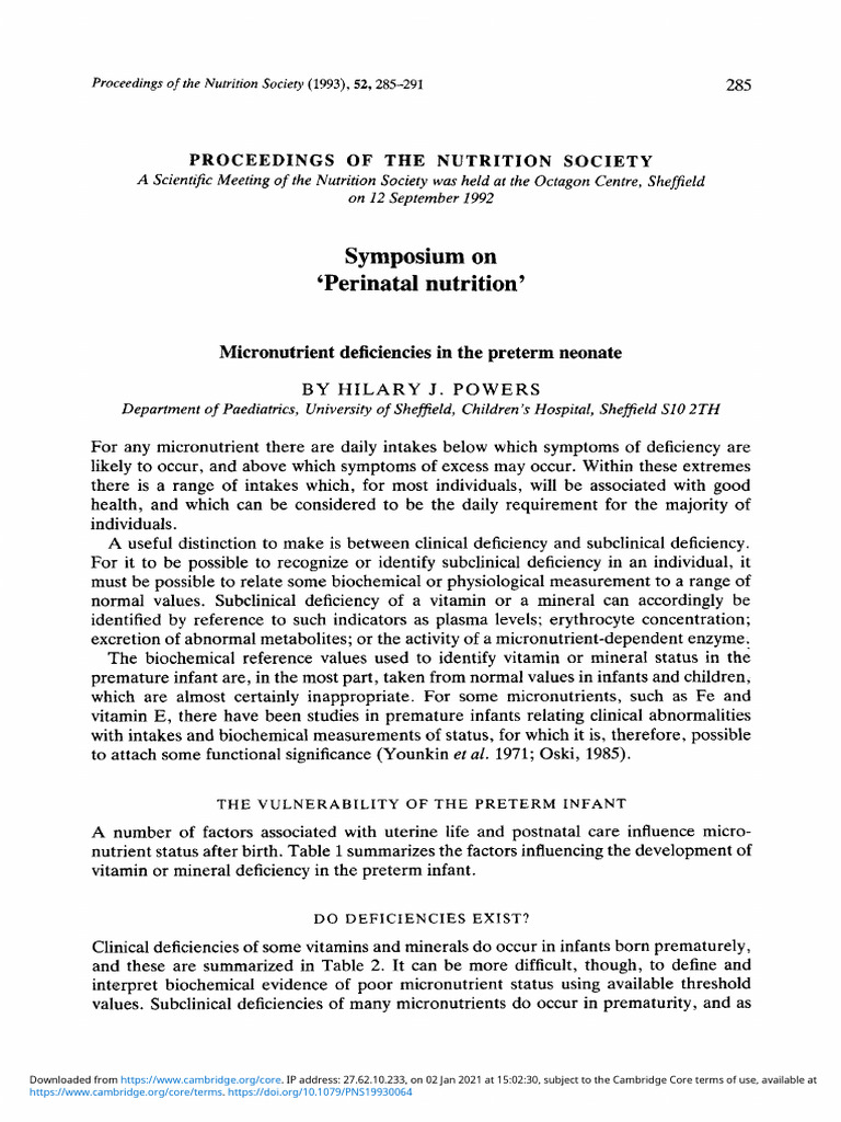 Micronutrient Deficiencies in the Preterm Neonate | PDF | Preterm Birth ... Micronutrient Deficiencies in the Preterm Neonate | PDF | Preterm Birth ...