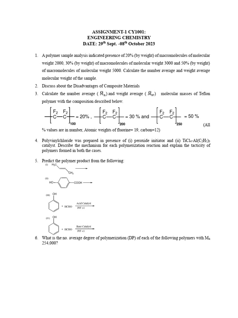 Assignment 1 | PDF | Polymers | Physical Chemistry