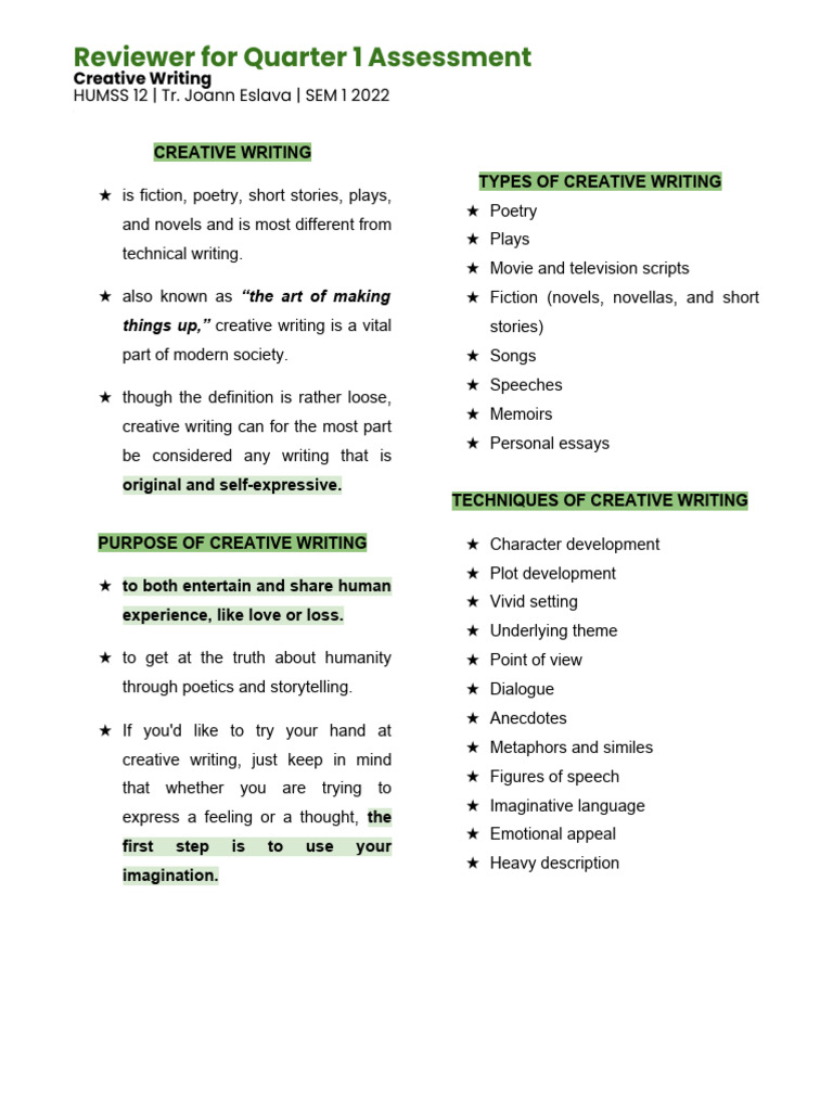 Creative Writing Reviewer | PDF | Poetry | Senses