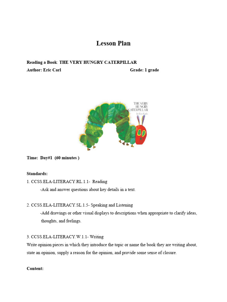 First Grade Lesson Plan: Caterpillar Story | PDF | Butterfly | Human ...