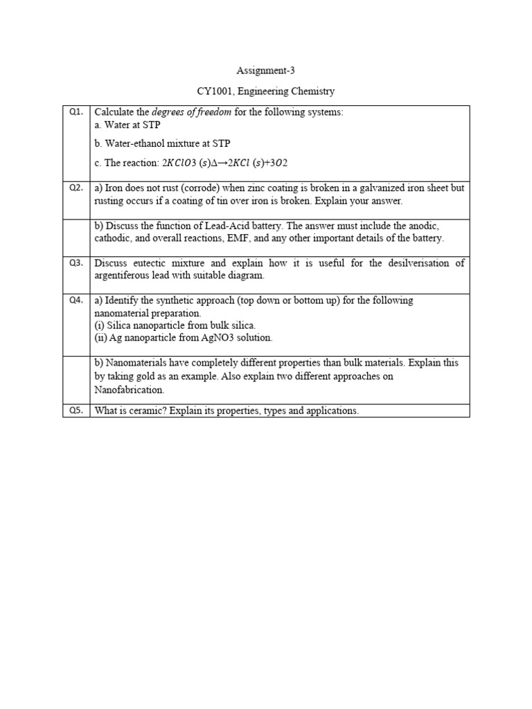 Engineering Chemistry Assignment | PDF | Teaching Methods & Materials | Technology & Engineering