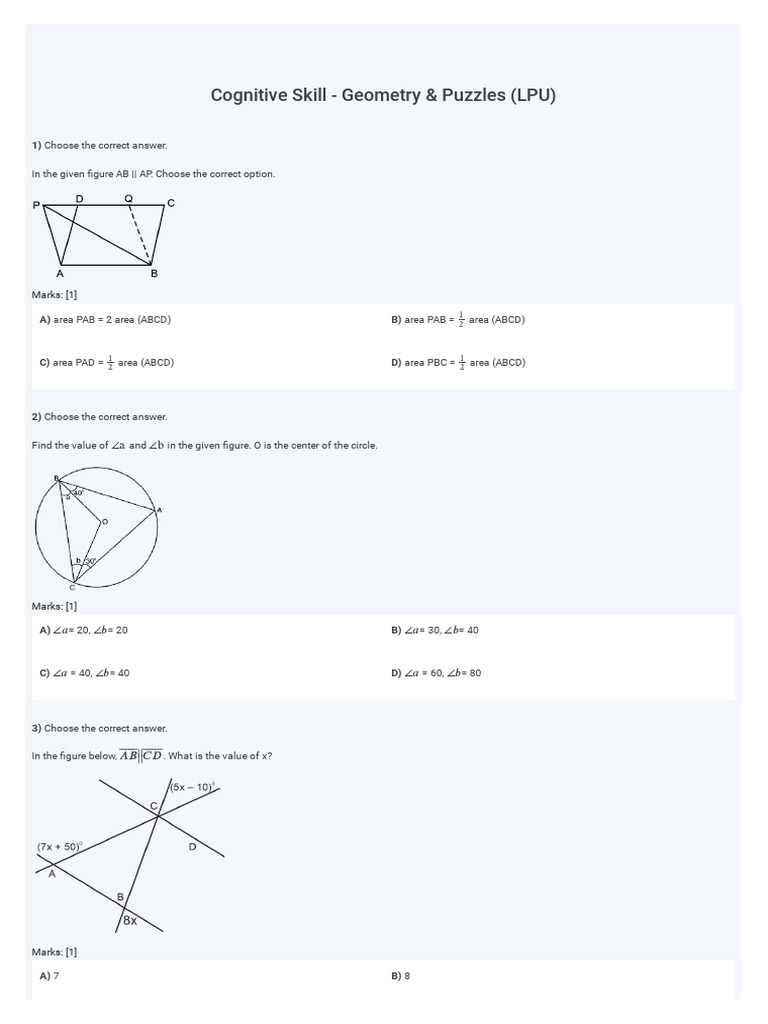 Cognitive Skill Geometry and Puzzles Lpu | PDF | Area | Circle