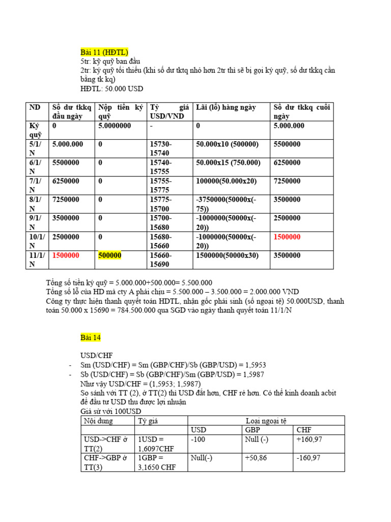 Chữa Bài Tập Trên Lớp TCQT (2023) | PDF