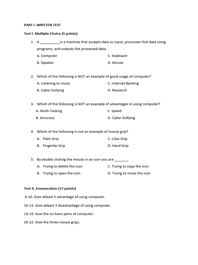 assessment in comp.literacy | PDF | Computer Keyboard | Cursor (User ...