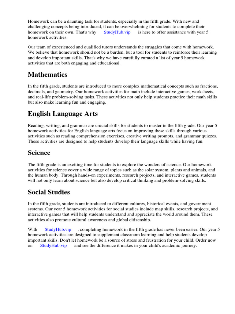 Year 5 Homework Activities | PDF | Homework | Worksheet