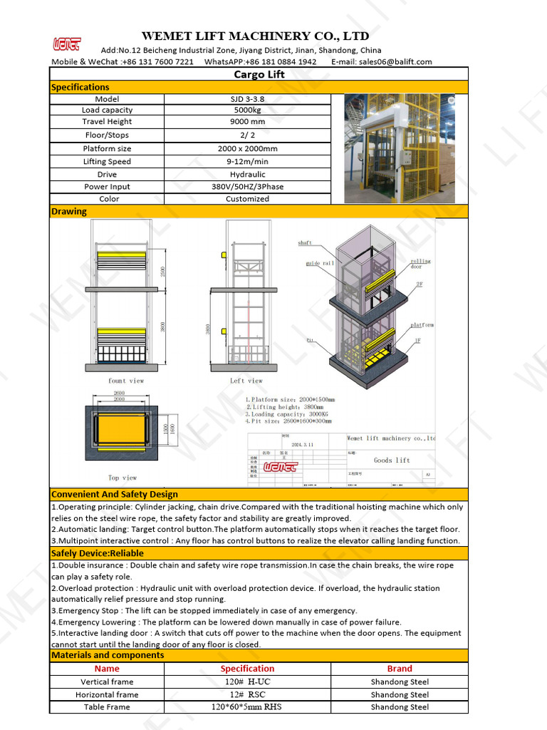 Cargo Lift Quotation (Double Rail Double Cylinder) | PDF | Elevator | Manufactured Goods