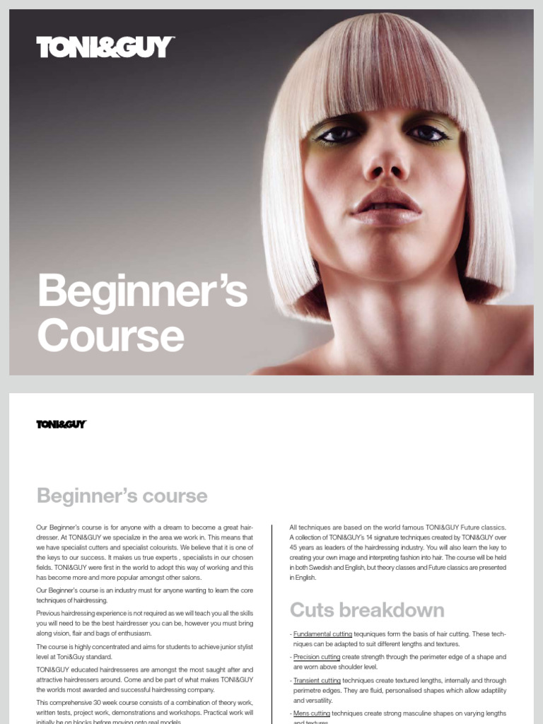 Toni&Guy Beginner's Hairdressing Course | PDF | Hairdresser | Human Hair